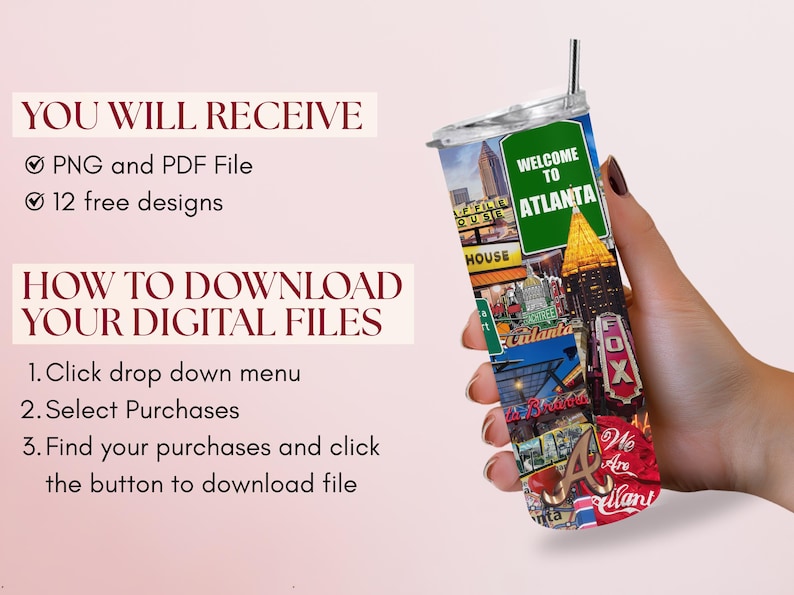 Atlanta Collage Tumbler PNG: City Landmarks Sublimation Design (digital ...