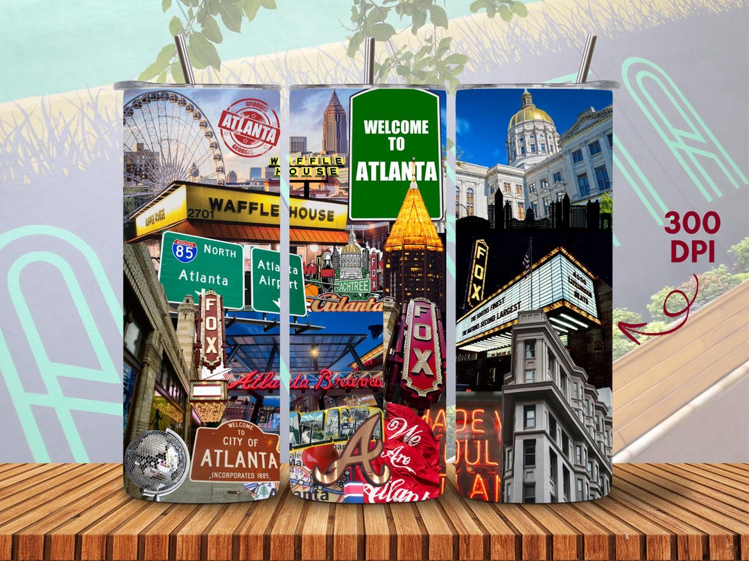 Atlanta Collage Tumbler PNG: City Landmarks Sublimation Design (digital ...