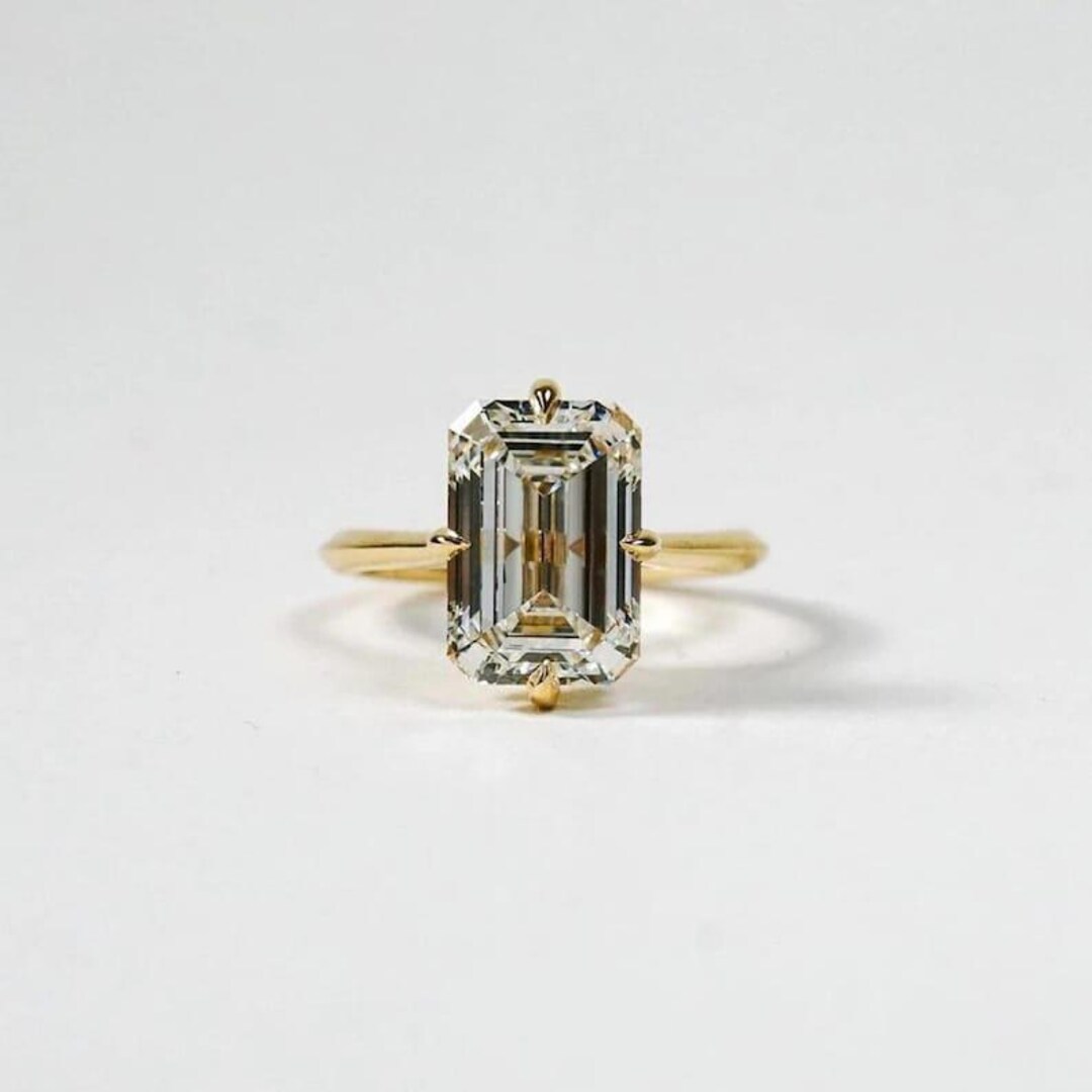 2.5CT Emerald Cut Moissanite Engagement Ring, Compass Prong Set ...