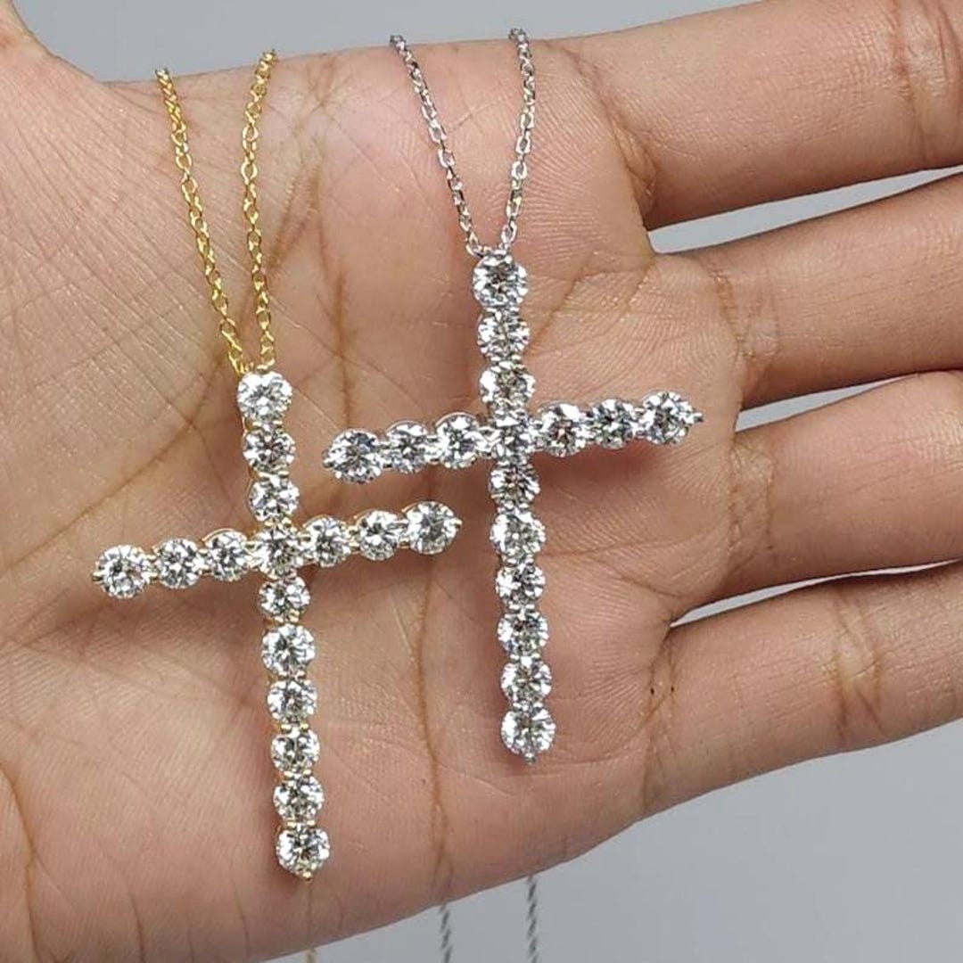 14k Gold Moissanite Cross Pendant, Dainty Religious Necklace - Etsy