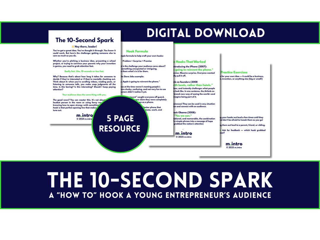 10-second Spark Pitch Worksheet for Kids | Business Hook Activity ...