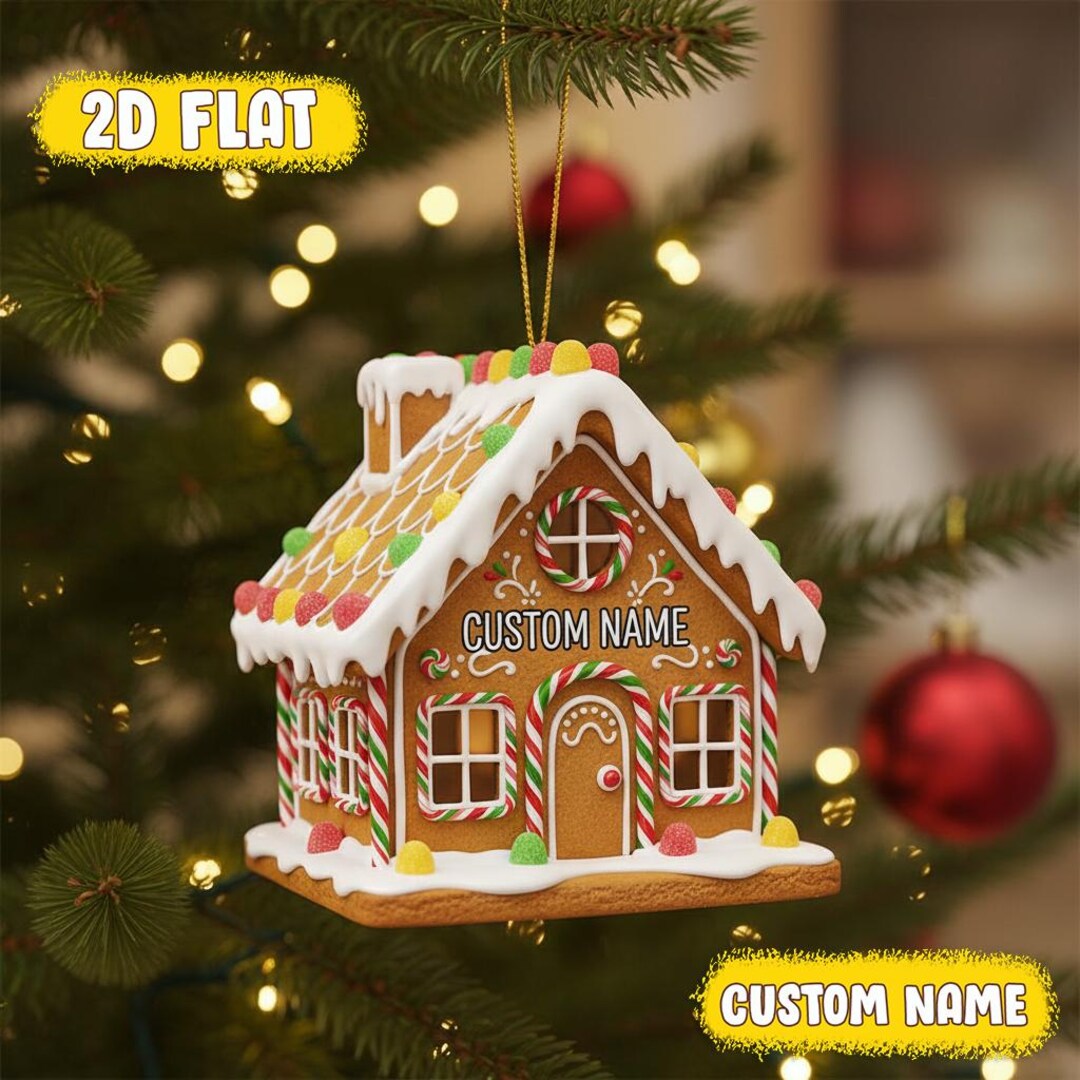 Personalized Gingerbread House 2D FLAT Ornament 2025, Custom Name ...