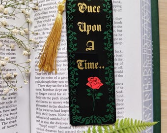 Once Upon a Time Bookmark, White Rose Bookmark, Floral Storybook Fairy ...
