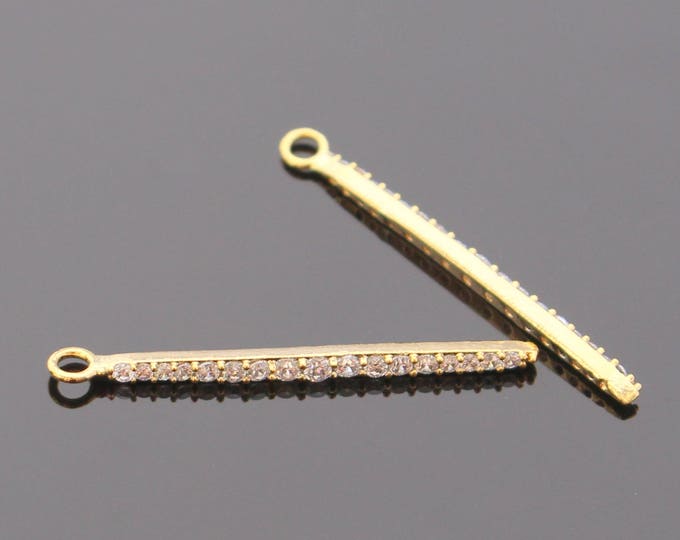 Gold Long Bar Stick Charm With Cubic Zirconia Small Dangle - Etsy