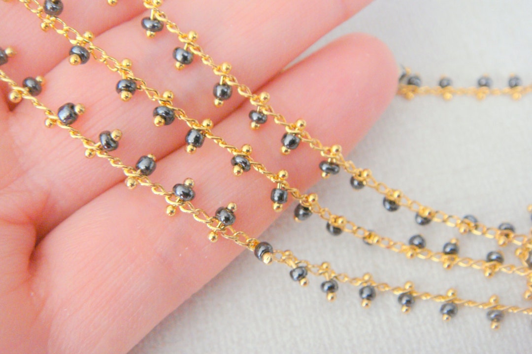 Blue Crystals Loose Gold Chain, Gold Chain by Foot, Station Chain, High ...
