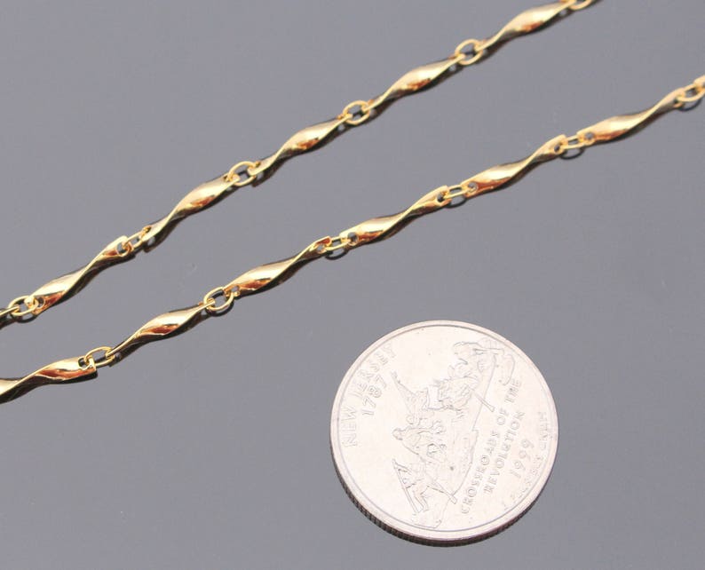 Gold Twisted Curb Bar Chain Loose Twisted Chain, Chain by Foot, Station ...
