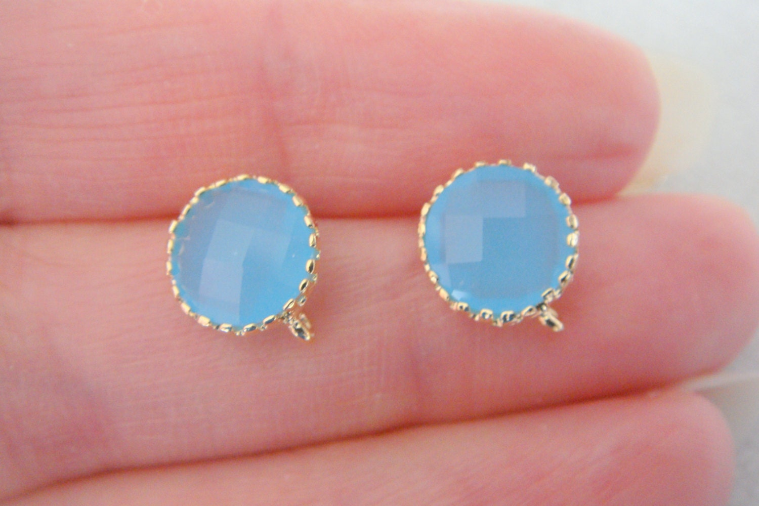 Ocean Blue Gold Crystal Round Stone Earrings, Earrings Findings, Light ...