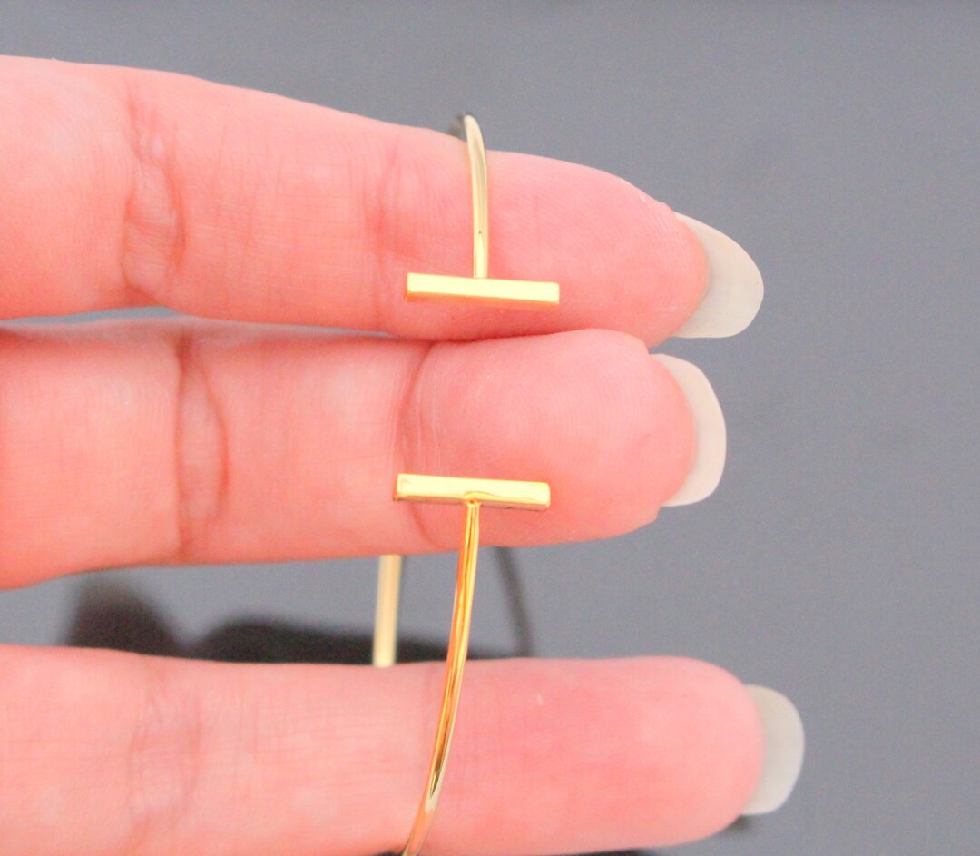 Shiny Gold Round Metal Bar Cuff Bangle Bracelet, Adjustable Open Bangle ...