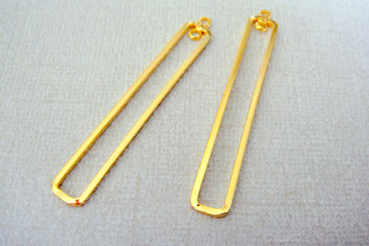 Gold Long Square Frame Drop Pendants, Connectors, Findings, 2 Pc ...