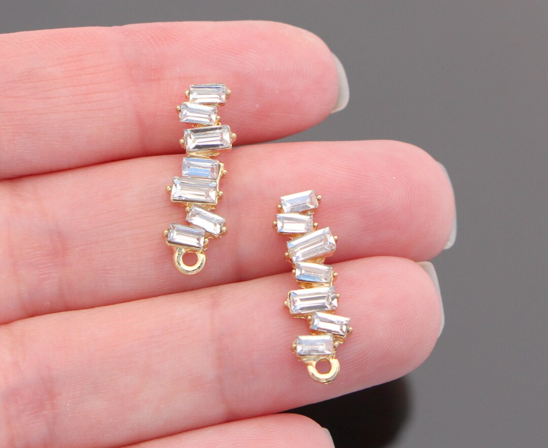 Gold Stacked Bar Post Earings, Wedding Jewelry Supplies, Cubic Crystal ...