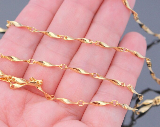 Gold Twisted Curb Bar Chain Loose Twisted Chain, Chain by Foot, Station ...