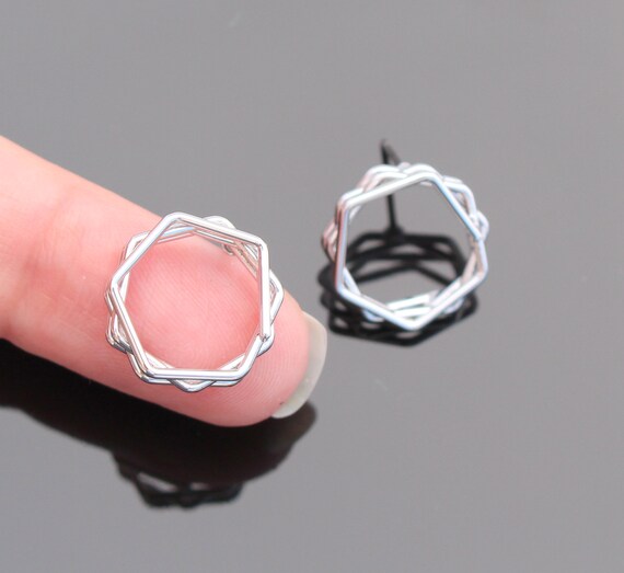 Wholesale Jewelry Supplies Silver Round Hexagon Earpost Earring Post Findings Stud earrings connector pendants 2 pc GM83284