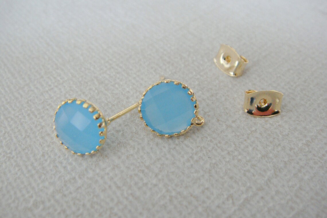 Ocean Blue Gold Crystal Round Stone Earrings, Earrings Findings, Light ...