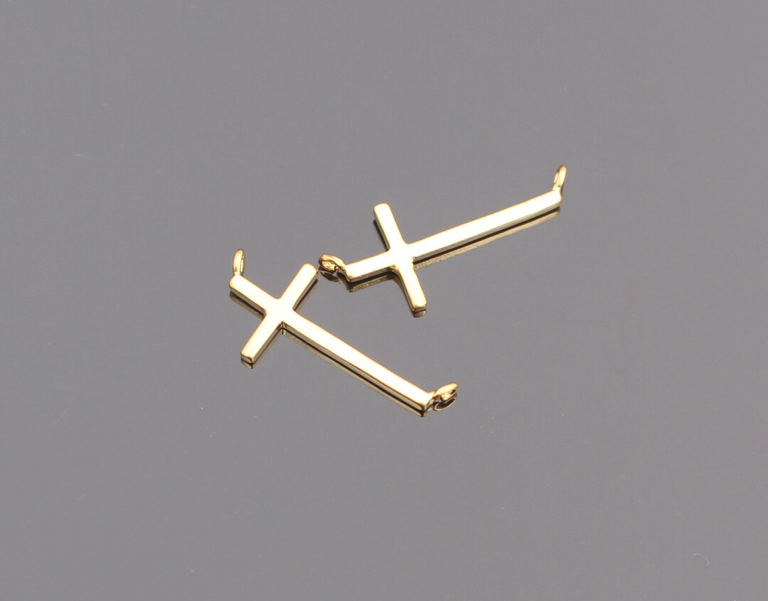 Matte Gold Sideway Cross Connector, Cross With Two Loops, Earring and Necklace Findings ...