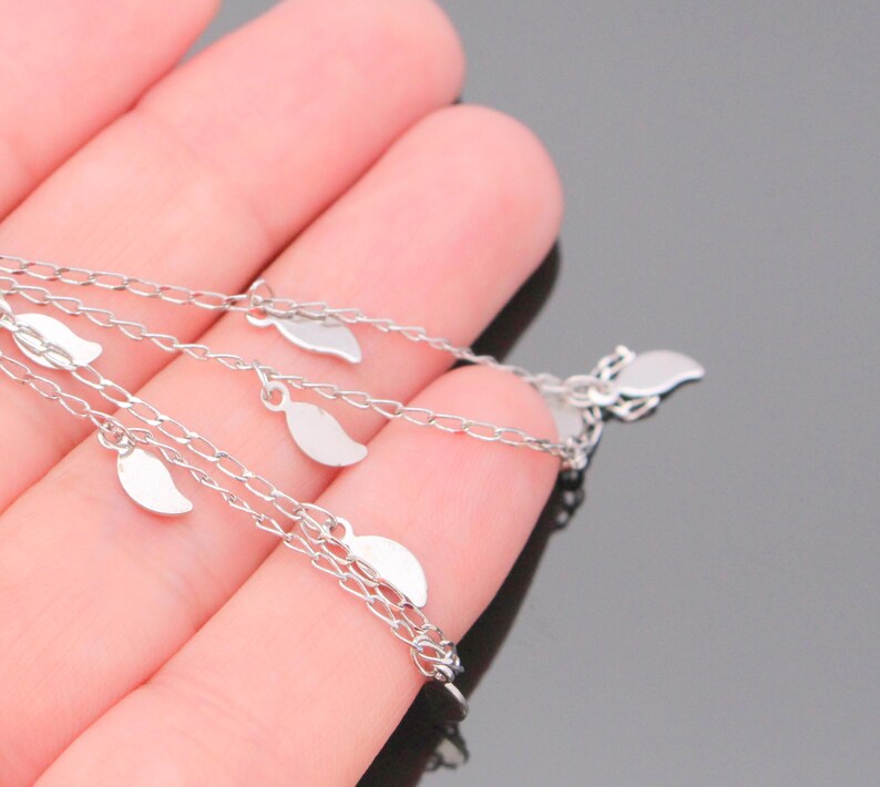 Loose Chain, Silver Leaf Drop Charm Brass Loose Chain, Chain by Foot ...