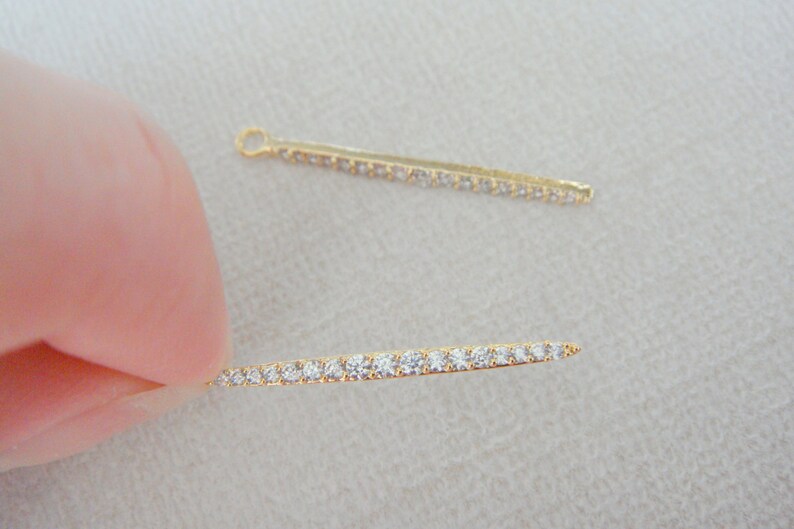 Gold Long bar stick charm with cubic zirconia small dangle | Etsy