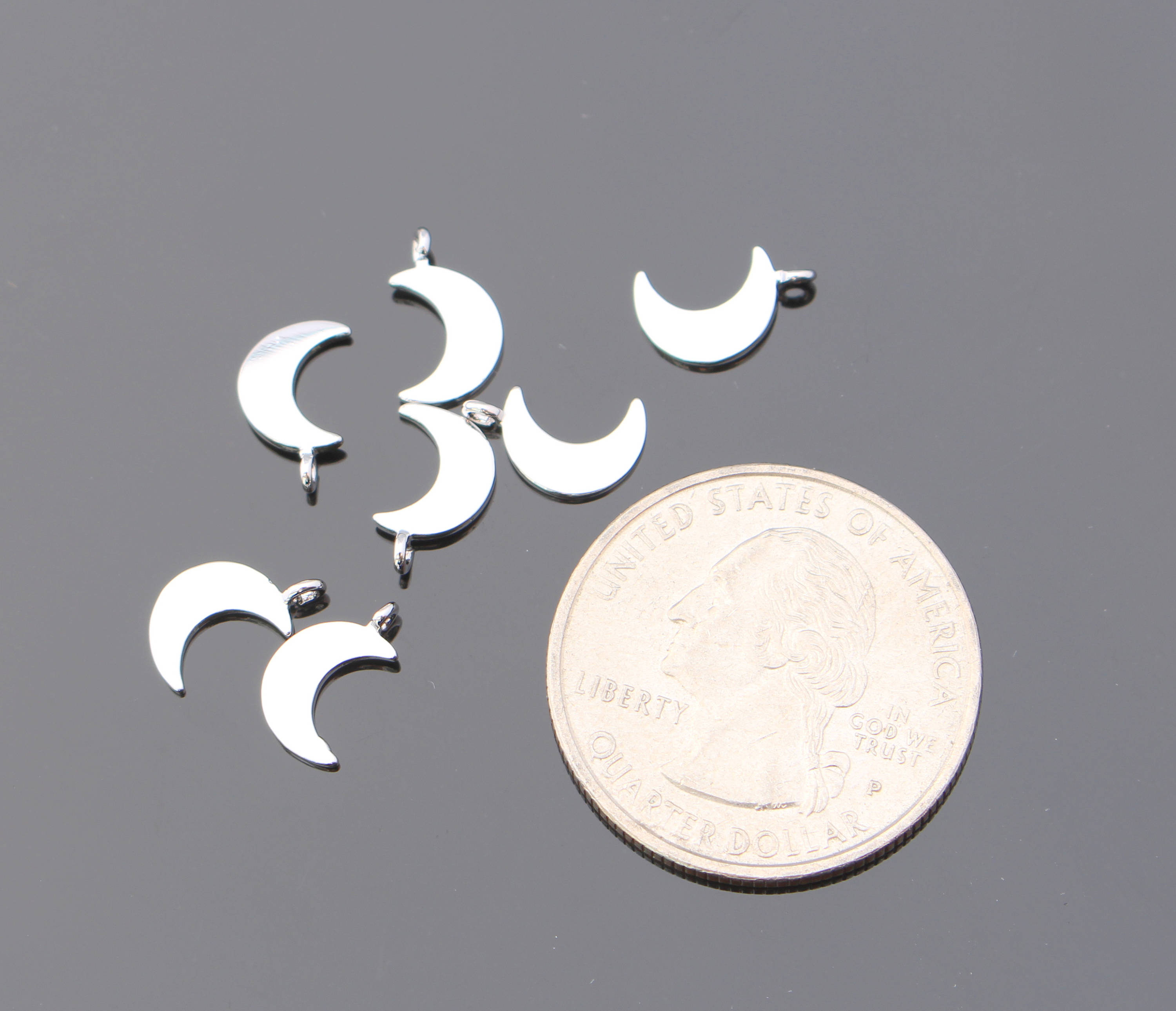 Silver Hollow Small Moon Pendant, Charm, Jewelry Findings, 2 Silver Hollow Small Moon Pendant, Charm, Jewelry Findings, 2