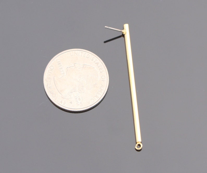 Shiny Gold Long Skinny Bar Pendant Earrings, Bar Stud Sleek Connector ...
