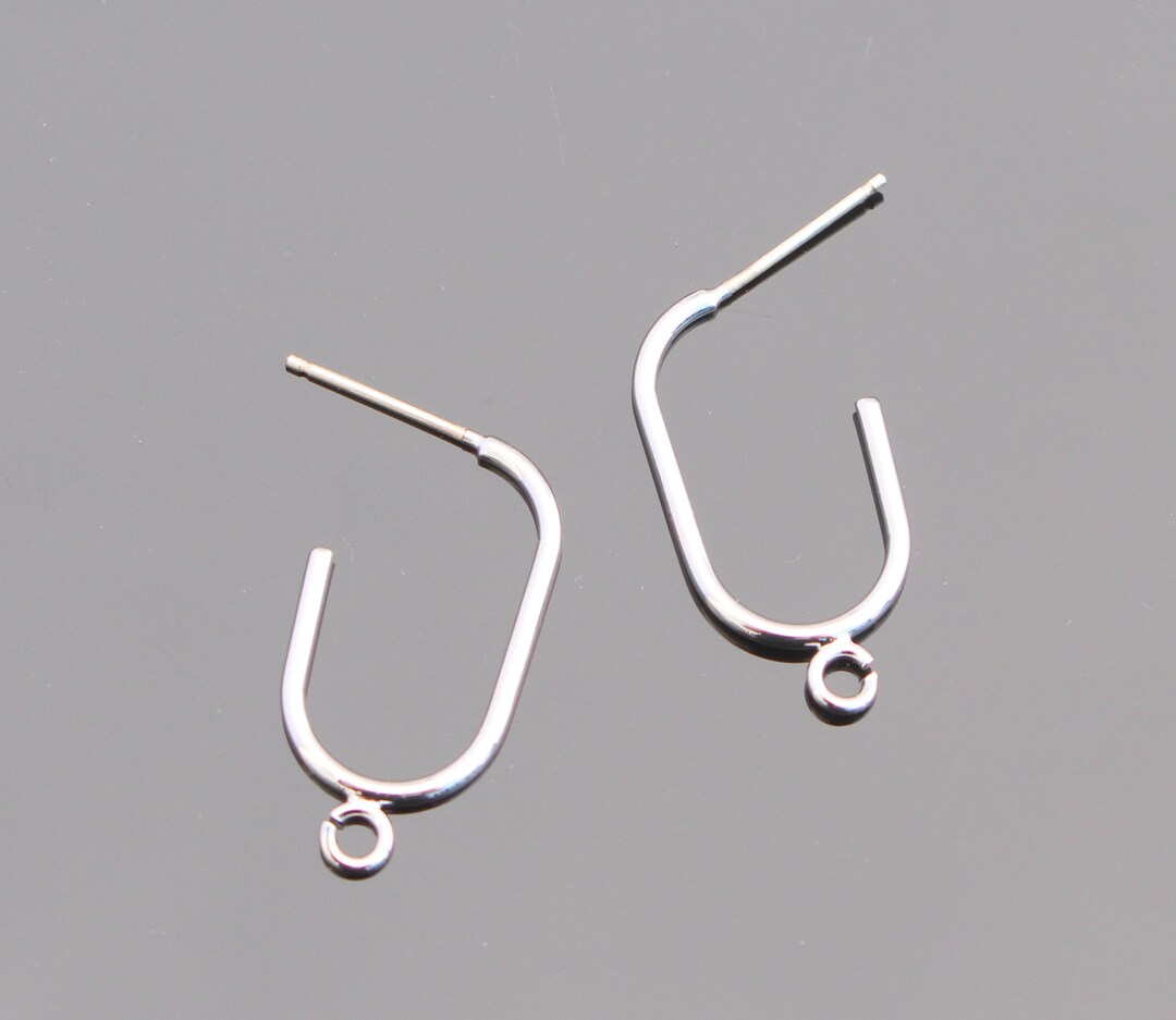 Silver Rectangle Long Ear Wire Findings, Simple Earring Post Stud ...