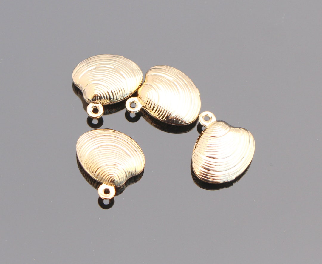 Shiny Gold Tarnish Resistant Small Clam Shell Charm, Seashell Pendant ...