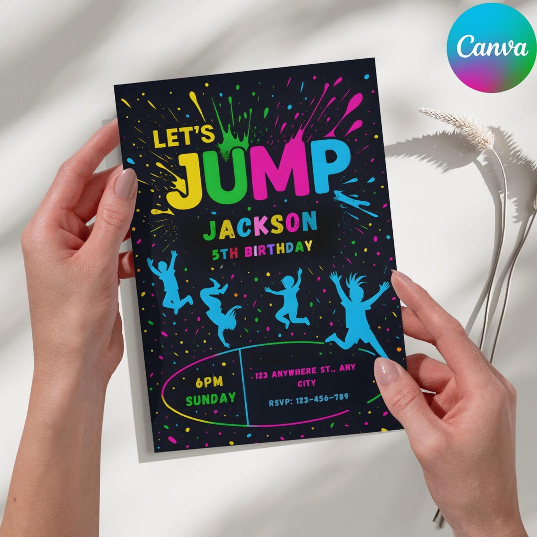 Editable Jump Birthday Invitation Trampoline Party Template (instant ...