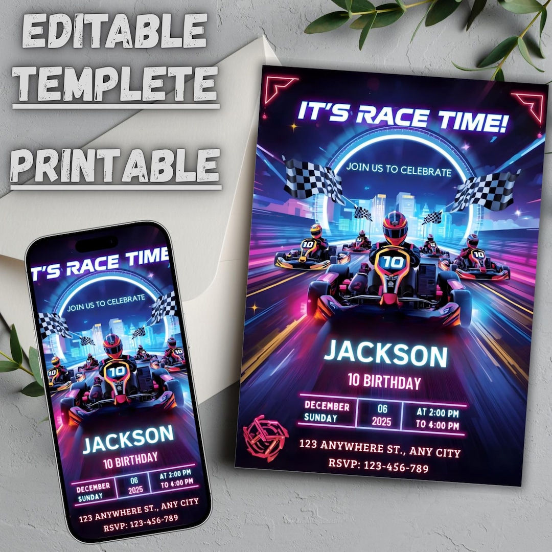 Go Kart Birthday Invitation Go Karting Racing Invite Canva Template - Etsy