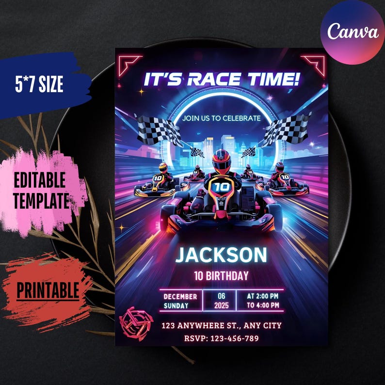 Go Kart Birthday Invitation Go Karting Racing Invite Canva Template - Etsy