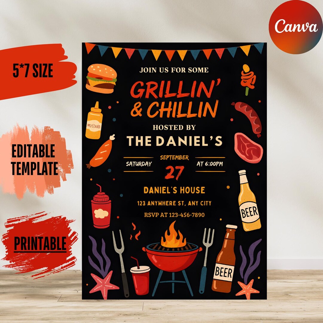 Editable Grill & Chill BBQ Birthday Invitation (digital Download) - Etsy