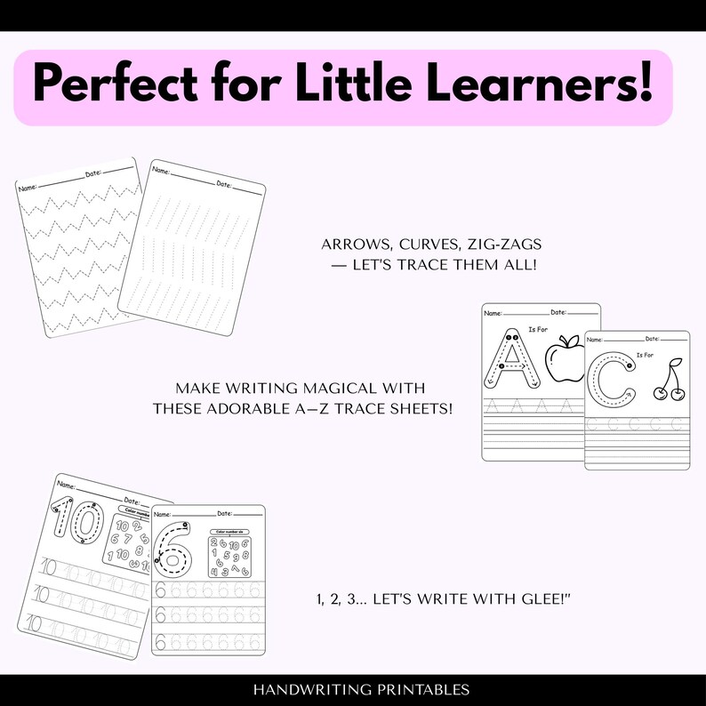 First Pencil Tracing Worksheets for Kids | ABC & 123 Handwriting ...