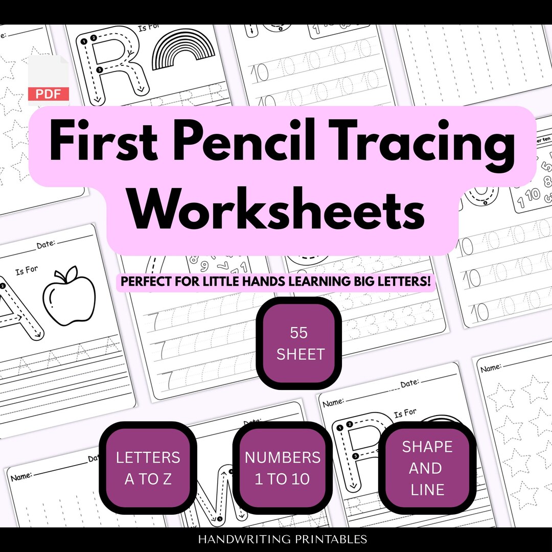 First Pencil Tracing Worksheets for Kids | ABC & 123 Handwriting ...