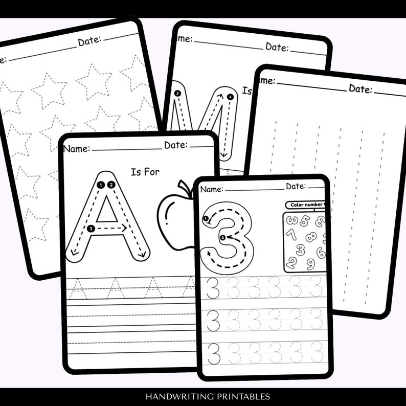 First Pencil Tracing Worksheets for Kids | ABC & 123 Handwriting ...