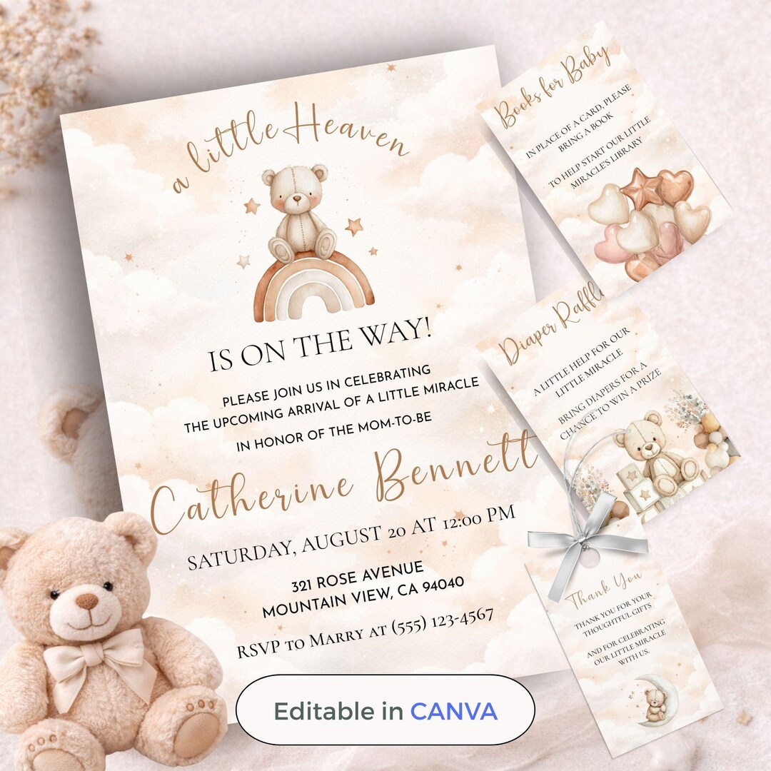 Heaven Sent Baby Shower Invitation Bundle, Editable Cloud Theme ...