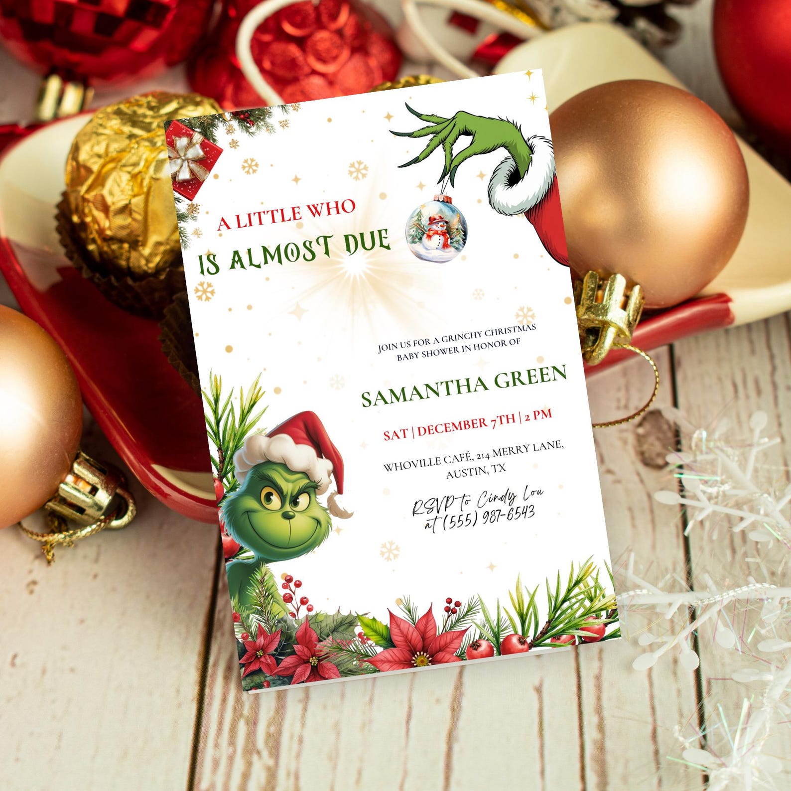 Grinch Baby Shower Invitation, Whoville Theme, Editable Canva Template ...