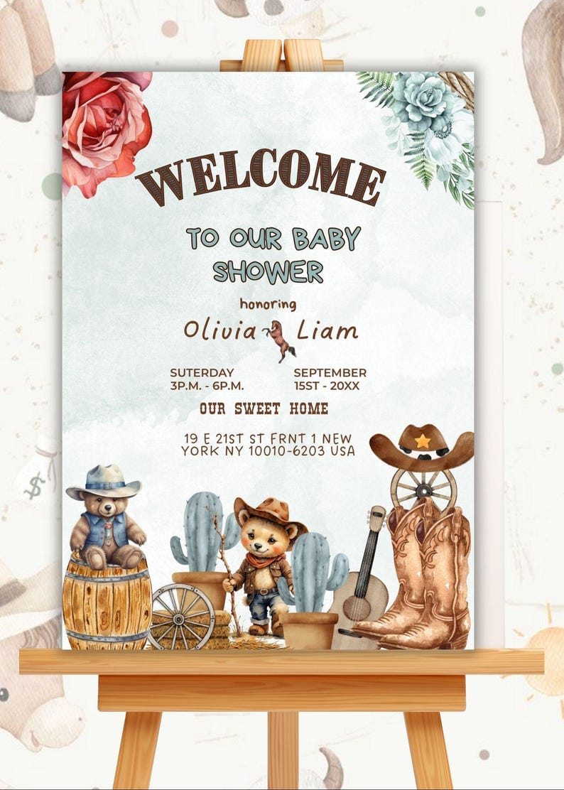 Welcome Sign Cowboy Baby Shower Template: Editable in Canva Template ...