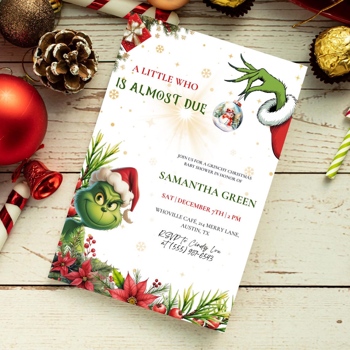 Grinch Baby Shower Invitation, Whoville Theme, Editable Canva Template ...