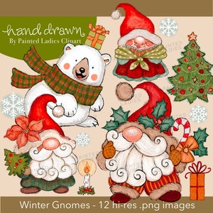Christmas Gnome Clipart Hand Drawn Digital Stamps 300 Dpi PNG Files ...