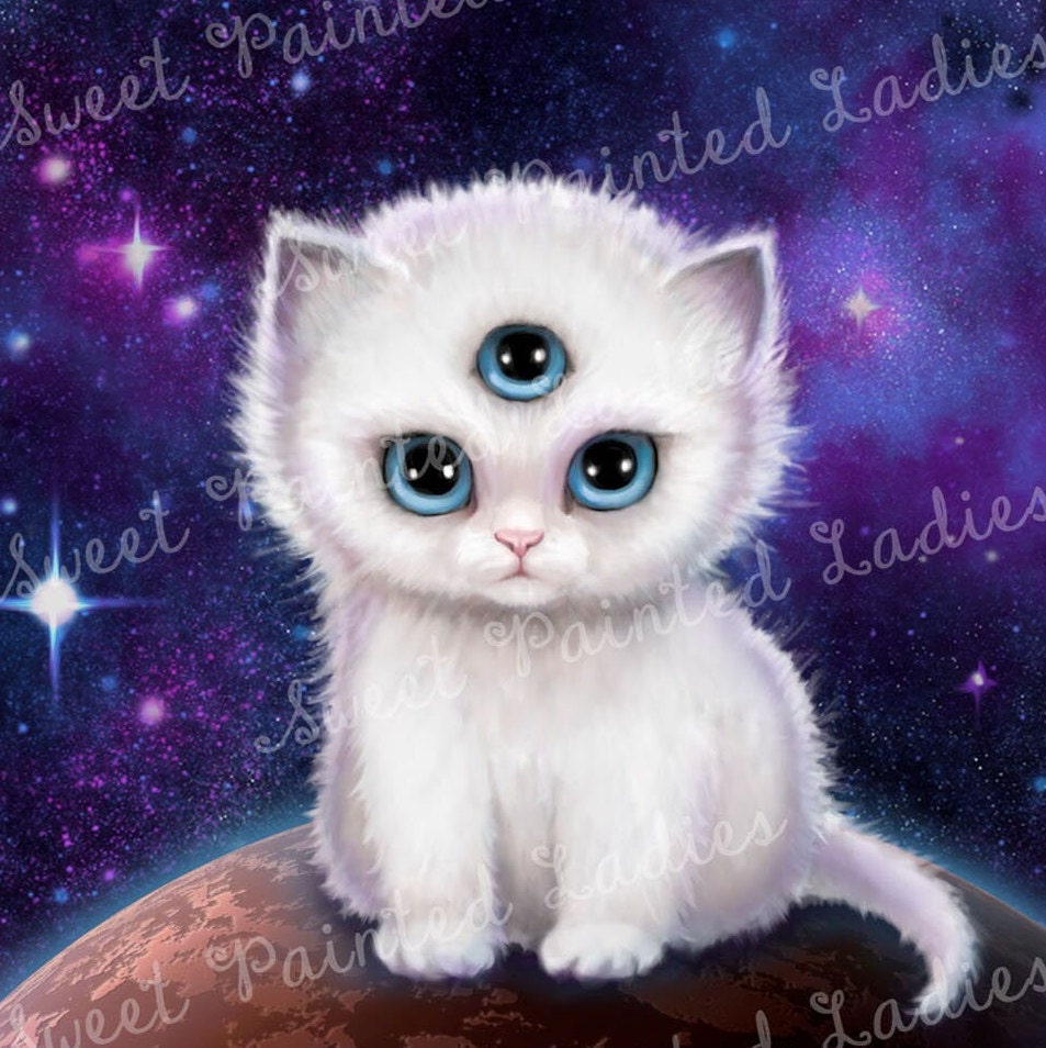 Space Cat Art, Cute Alien Cat, Digital Image Png File , Printable Wall ...