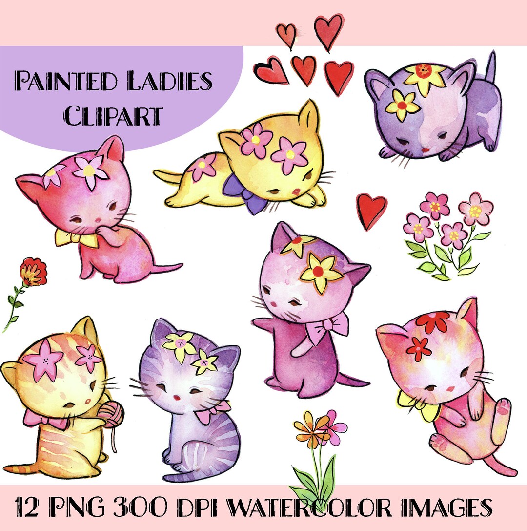 Watercolor Cats Clipart, Cute Cats Handpainted Clip Art - Etsy