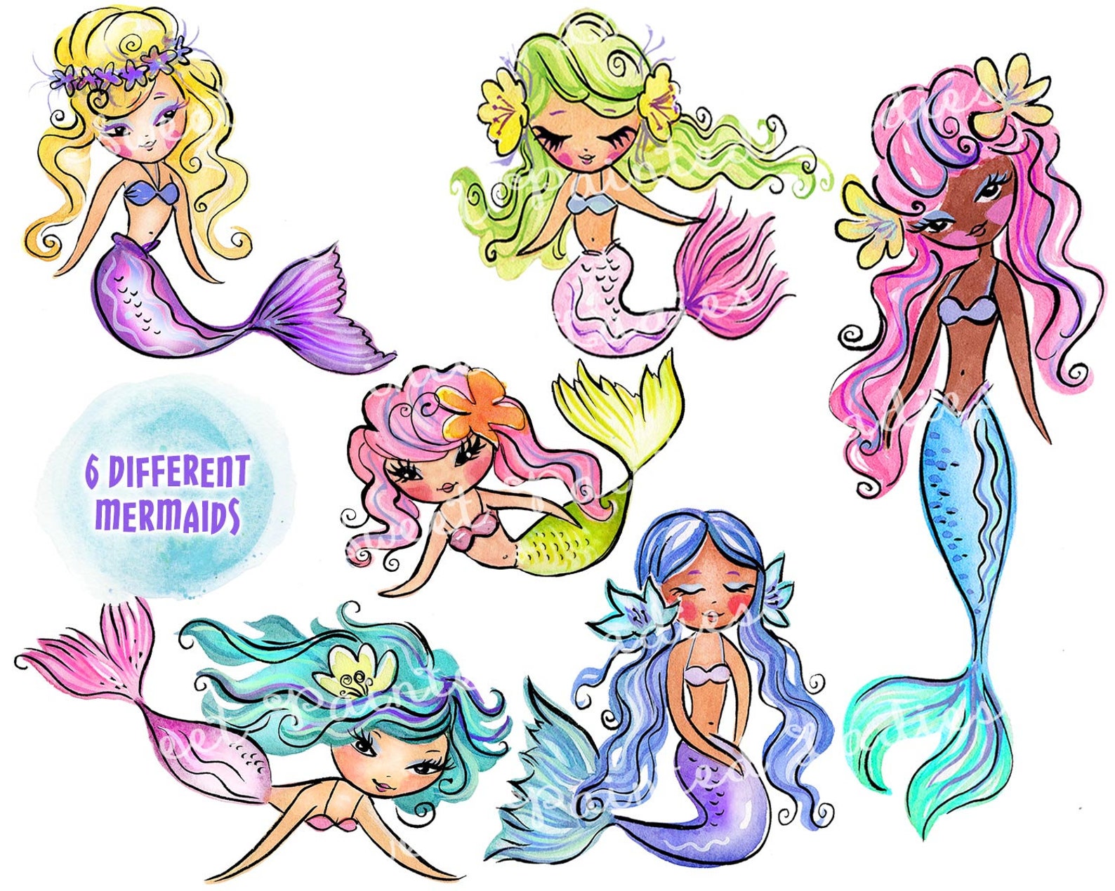 Mermaid Digital Clipart,digital Download, Watercolor Mermaid Clipart ...
