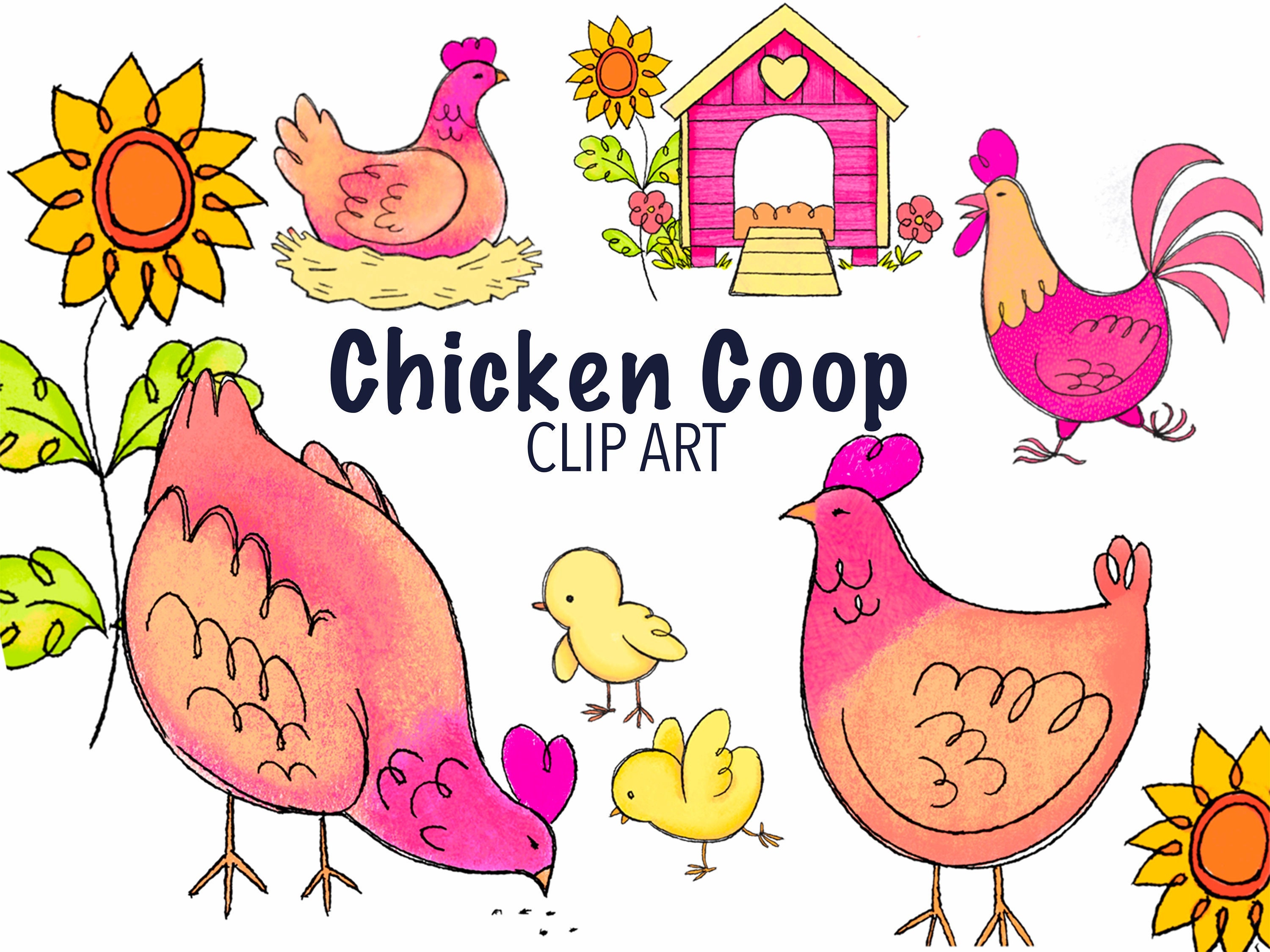 Urban Chicken Coop Digital Clip Art, Hens and Chicks, Rooster Clip Art ...
