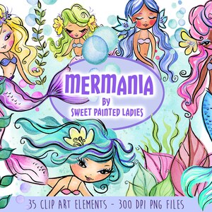 Mermaid Digital Clipart,digital Download, Watercolor Mermaid Clipart ...