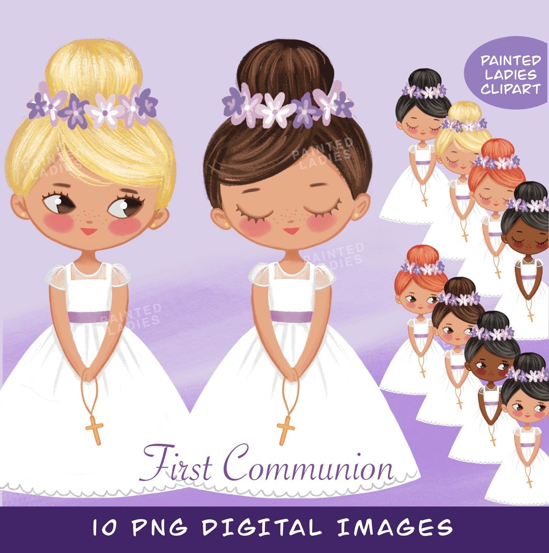 Girls First Communion Clip Art in Lavender, Updo Hairdo, Multiple ...