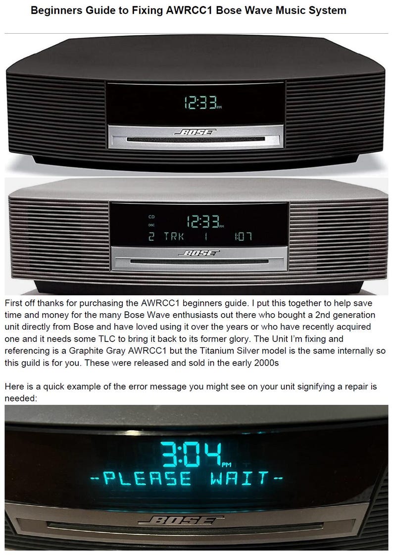 Bose Wave Radio Repair Kit: DIY Fix - Please Wait Error - AWRCC1 - Etsy