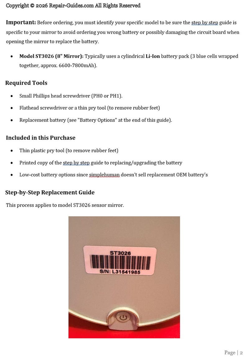 Simplehuman Mirror Battery Replacement Kit: Printed Step-by-step Guide ...