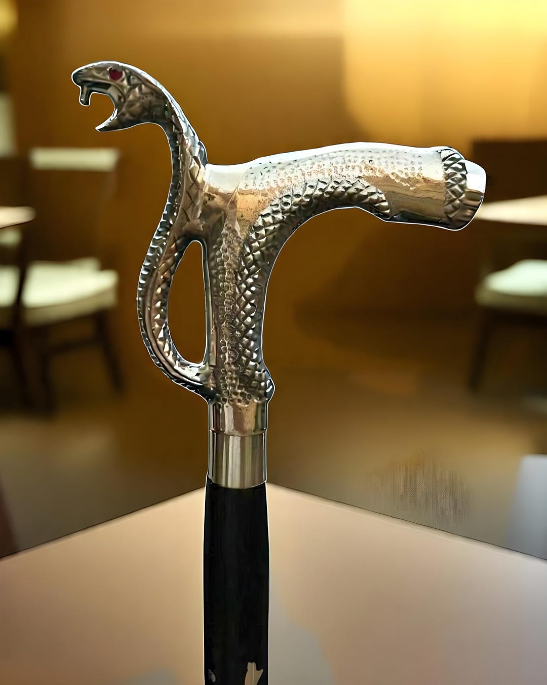 Cobra Snake Handle Walking Cane: Handmade Brass Serpent, Gothic Cosplay ...