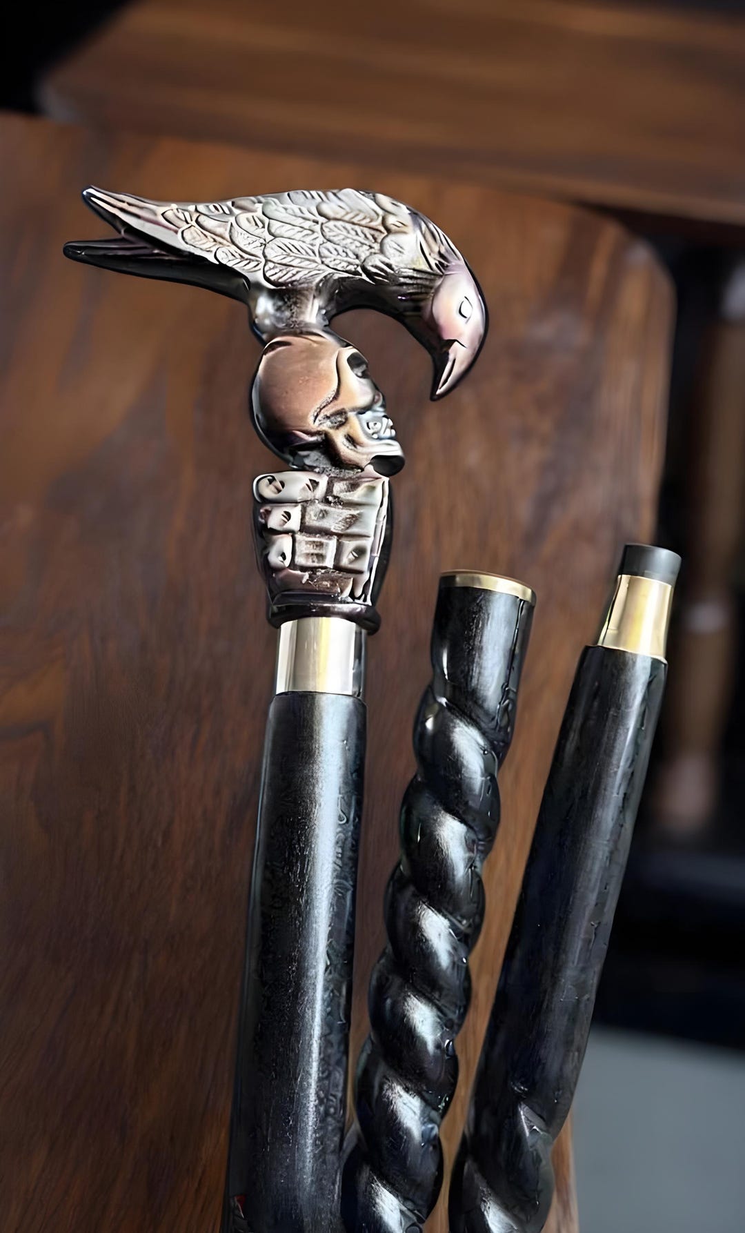 Raven Skull Handle Walking Cane - Gothic Aluminum Head Wooden Stick - Etsy