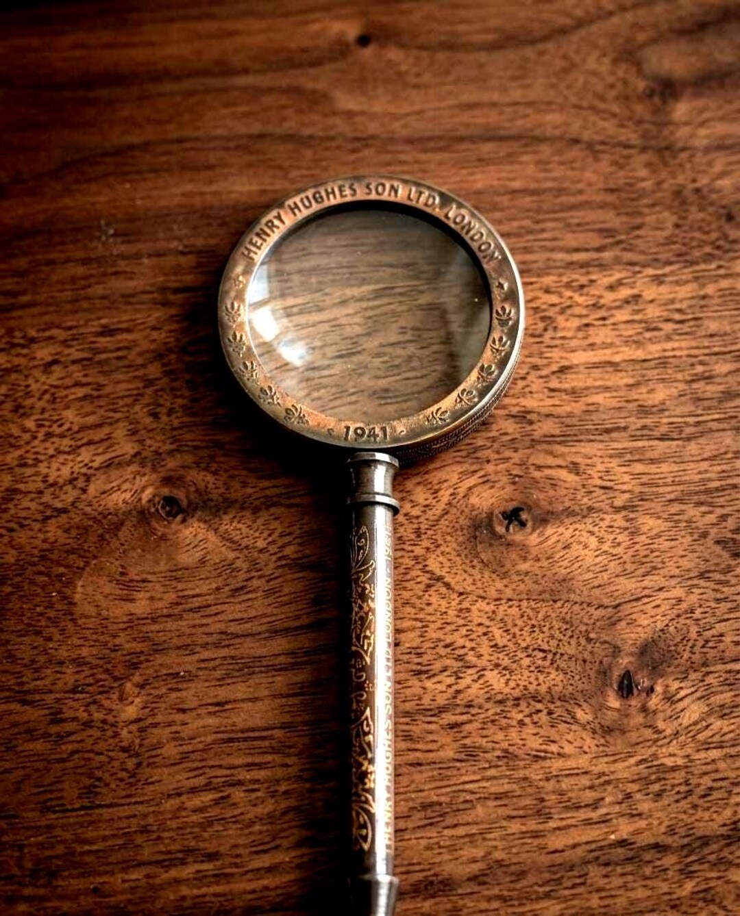 Vintage Brass Magnifying Glass 1941 Marked Henry Hughes London Antique ...
