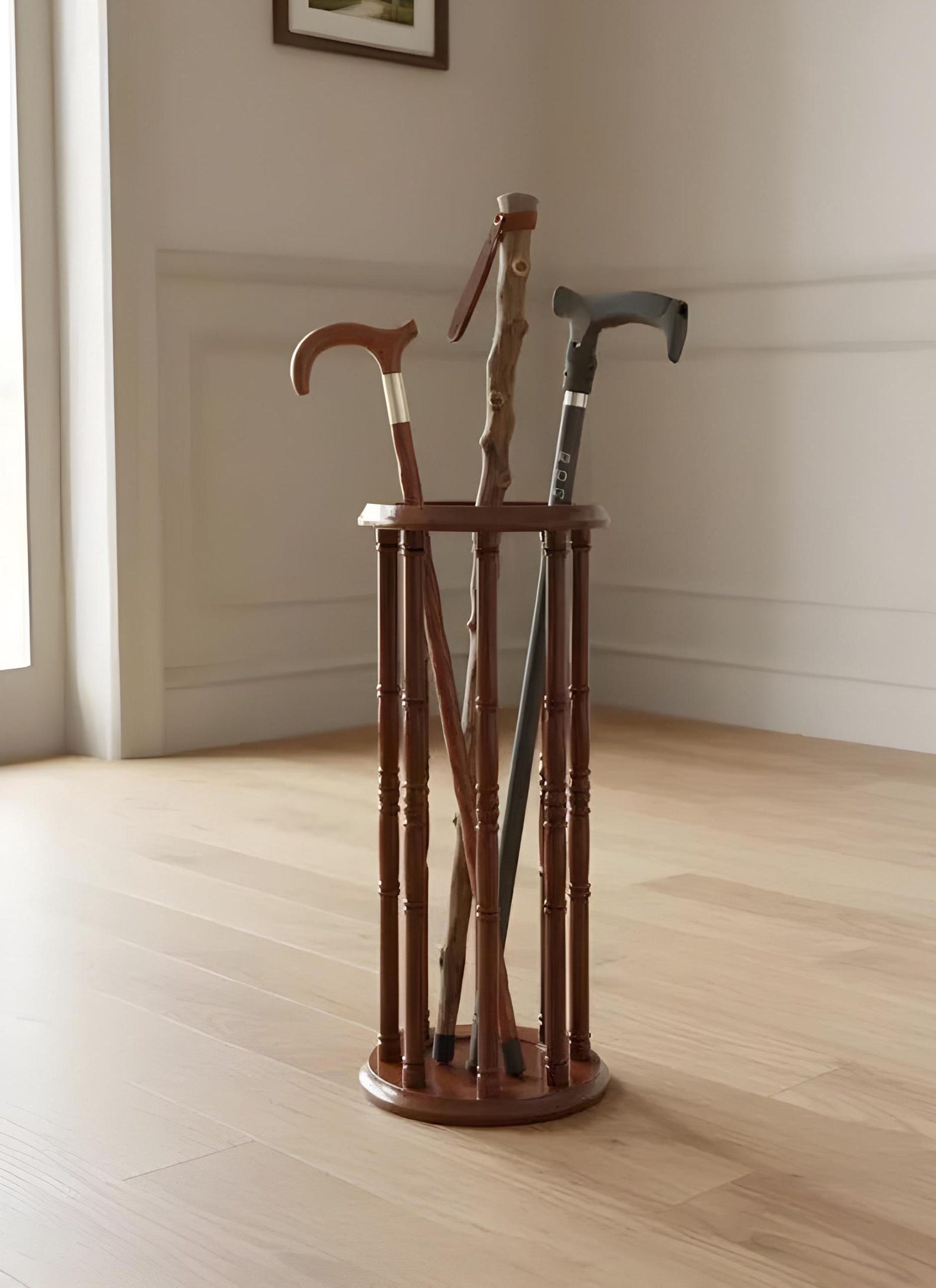 Teakwood Walking Cane Stand Rack – Wooden Stick & Golf Club Storage ...