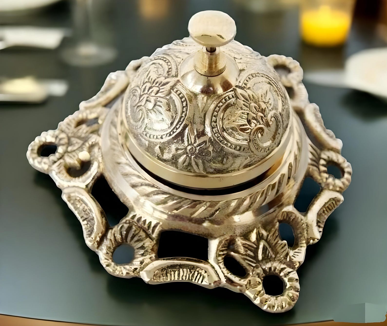 Vintage Brass Table Service Bell: Ornate Floral Desk Call Bell - Etsy