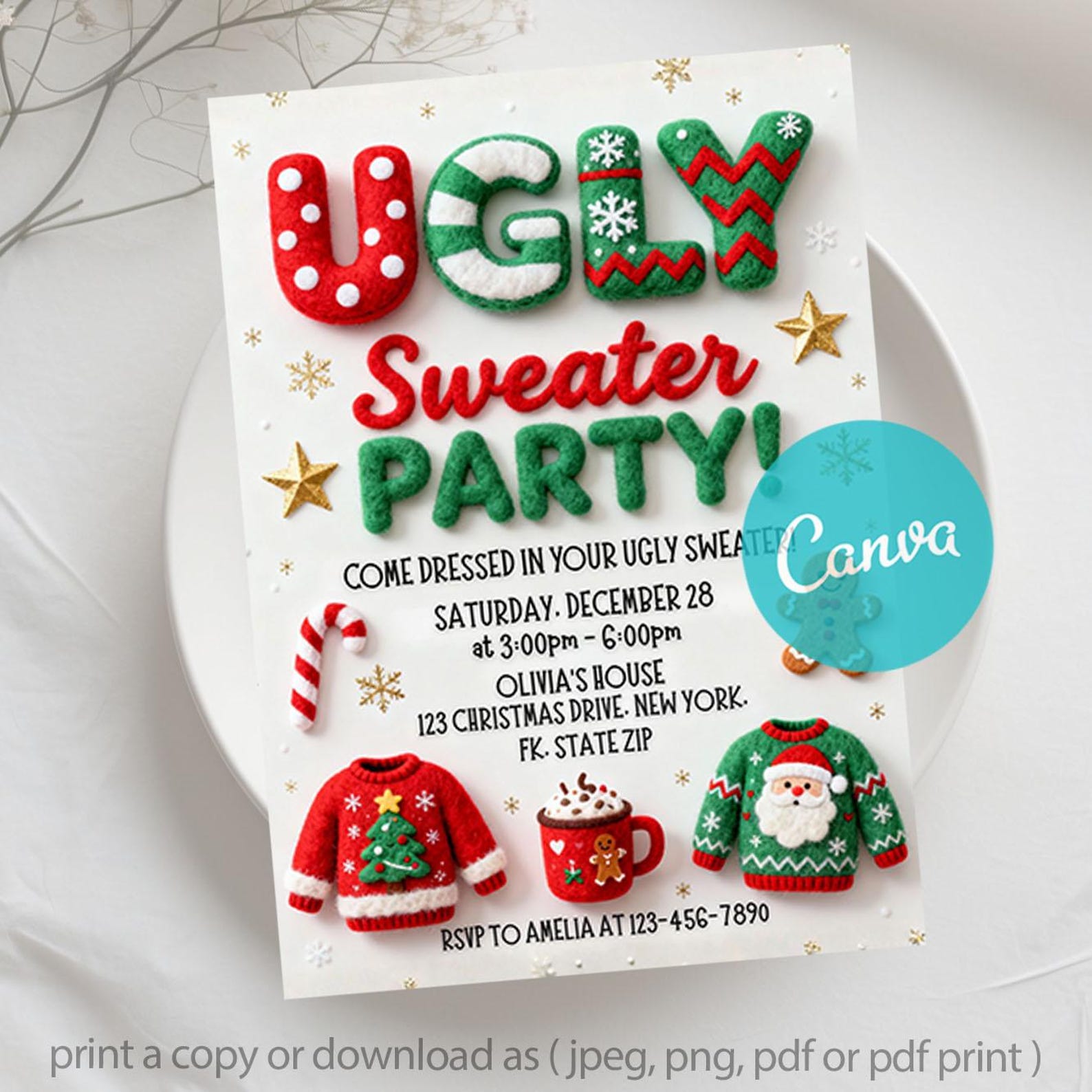 Editable Ugly Sweater Party Invite, Elfed up Ugly Sweater Party ...